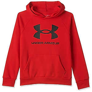Under Armour Boys Rival Fleece Hoodie , Red (600)/Onyx White , Youth Large