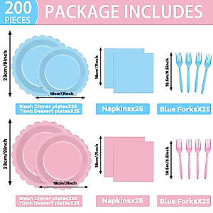 gisgfim 200PCS Gender Reveal Party Supplies Blue and Pink Gender Reveal Plates and Napkins Set Boys Girls Baby Shower Party Tableware Dinnerware for Baby Shower Birthday Table Party Decor 50 Guests
