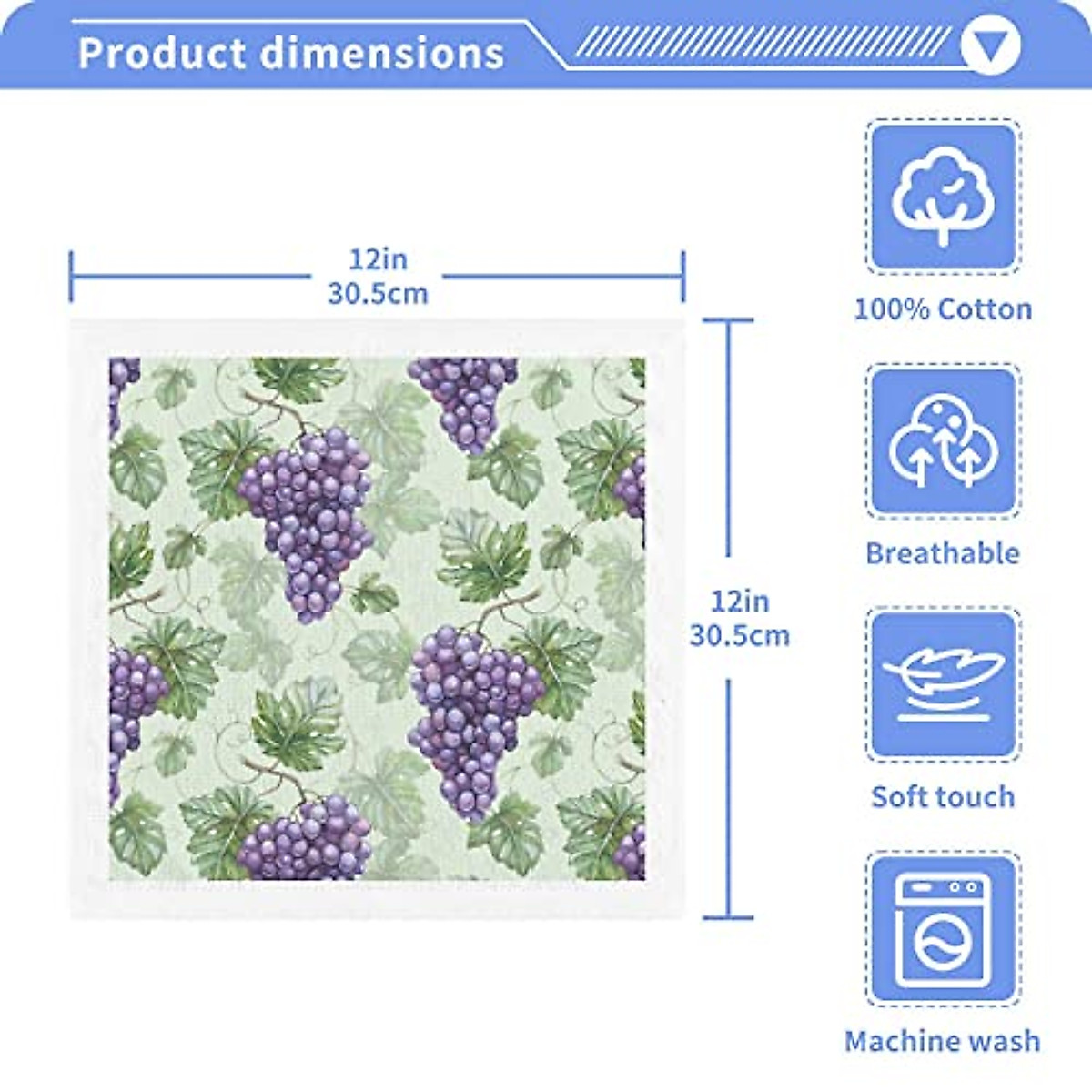 ALAZA Grapes Purple Towels Cotton Washcloths Set, Extra Absorbent Fast Drying Face-Cloth Washcloths, Soft Fingertip Towel for Hotel,Spa,Kitchen,12'' x 12'' (6 Pack)