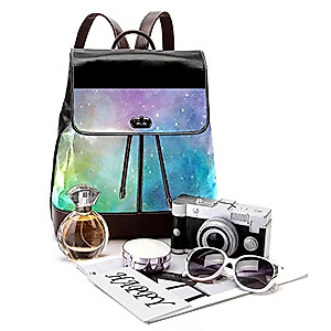 Hurry clover Pastel Rainbow Ombre PU Leather Backpack Purse for Women Girls Travel School Bag Shoulder Rucksack