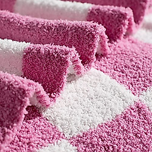 Carriediosa Checkered Throw Blanket Super Soft Luxurious Microfiber Fluffy Checkerboard Grid Plaid Knit Blankets Reversible Cozy Throws for Couch Bed Sofa, 50" X 60" Hot Pink and White Check