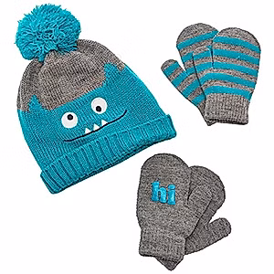Simple Joys by Carter's Baby Hat and Mitten Set, Monster/Stripe, 12-24 Months