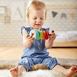 Haba Clatter Figure Caterpillar Mina, Baby rattles 6 Months, Cuddly Toy, 303192, Multicolour