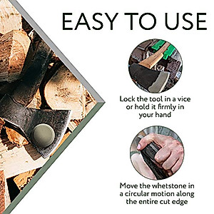 Axe Sharpening Puck and Tool Sharpener Pack of 2 280 & 120 Grit, Dual Grit Whetstone Puck Blade Sharpener for Garden Tools, Axe Sharper Disk for Sharpening Dull, Blunt or Tired Edges - Knife Sharpener