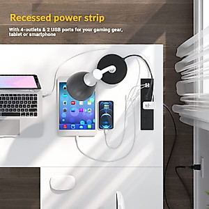 Unikito Magic Portable 4 Outlets L Shaped Desk, Reversible 55 Inch L-Shaped Computer Desk with Storage Shelf and USB Charging Port, Unique Grid Design, Large Gaming Corner Table for Home Office, White