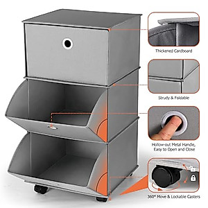 JOMOLA Rolling Storage Cart with 3 Drawers, Utility Cart with Wheels, Fabric Storage Cube Bin with Cover Collapsible Organizer Cart for Dresser Bedroom Dorm Home Office Mobile File Filing Cabinet Gray