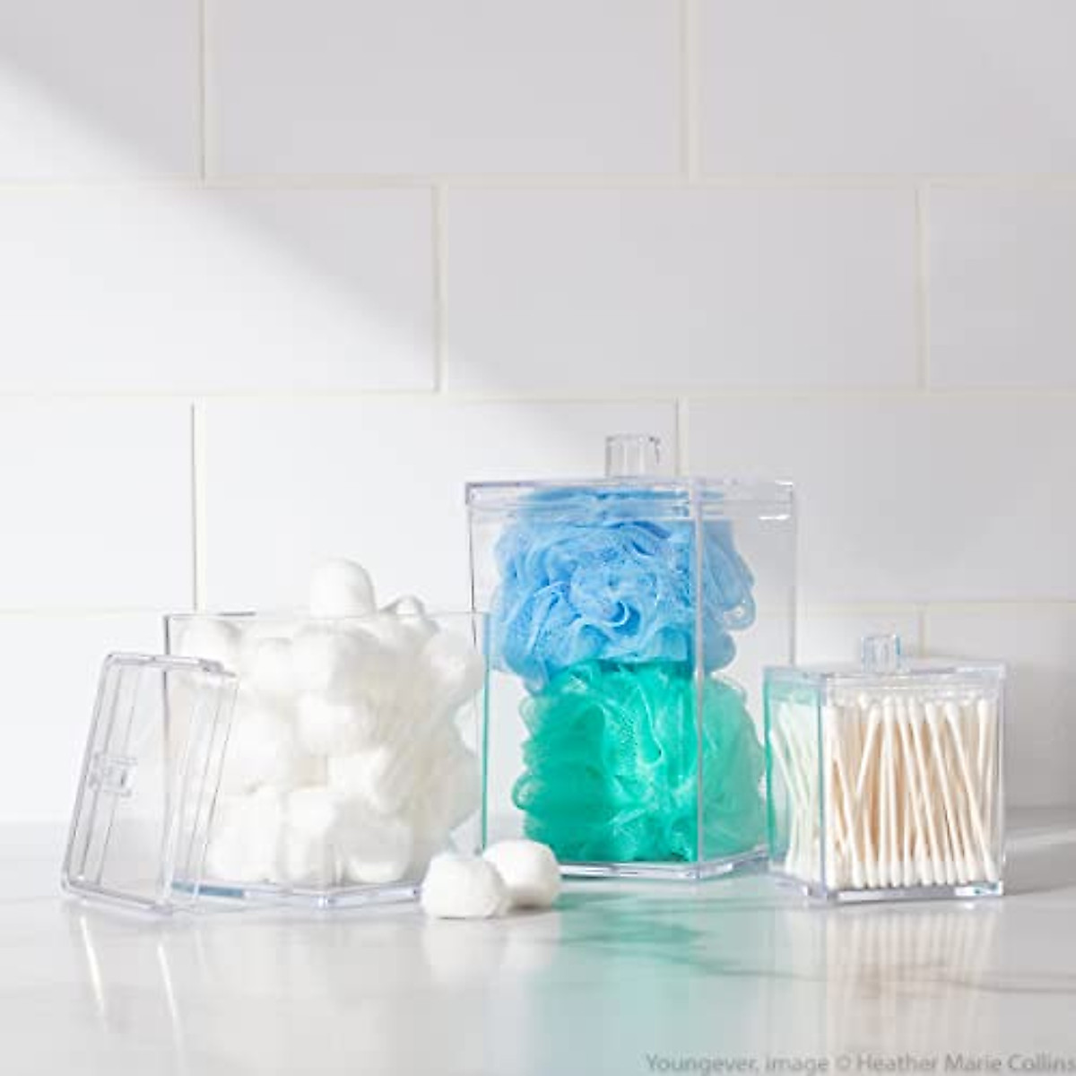 Youngever 2 Pack 15 Ounce Clear Plastic Apothecary Jars, Square Shape