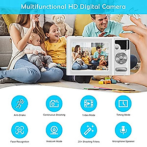 Altruewit 48MP 4K White Digital Camera for Kids,Teens Mini Students Camera Compact Video Camera Portable Beginner Children's Photo Camera with Macro Mode, 2.7" HD TFT (White)