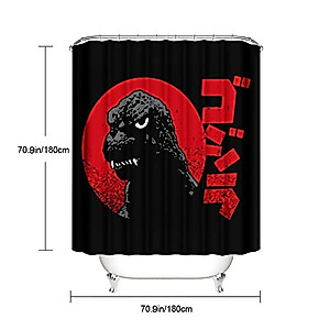 God-Zilla 4-Piece Shower Curtain Set, Shower Curtain, Non-Slip Carpet, Toilet Lid and Bath Mat, Good Looking and Durable, Suitable for Overall Bathroom Decoration