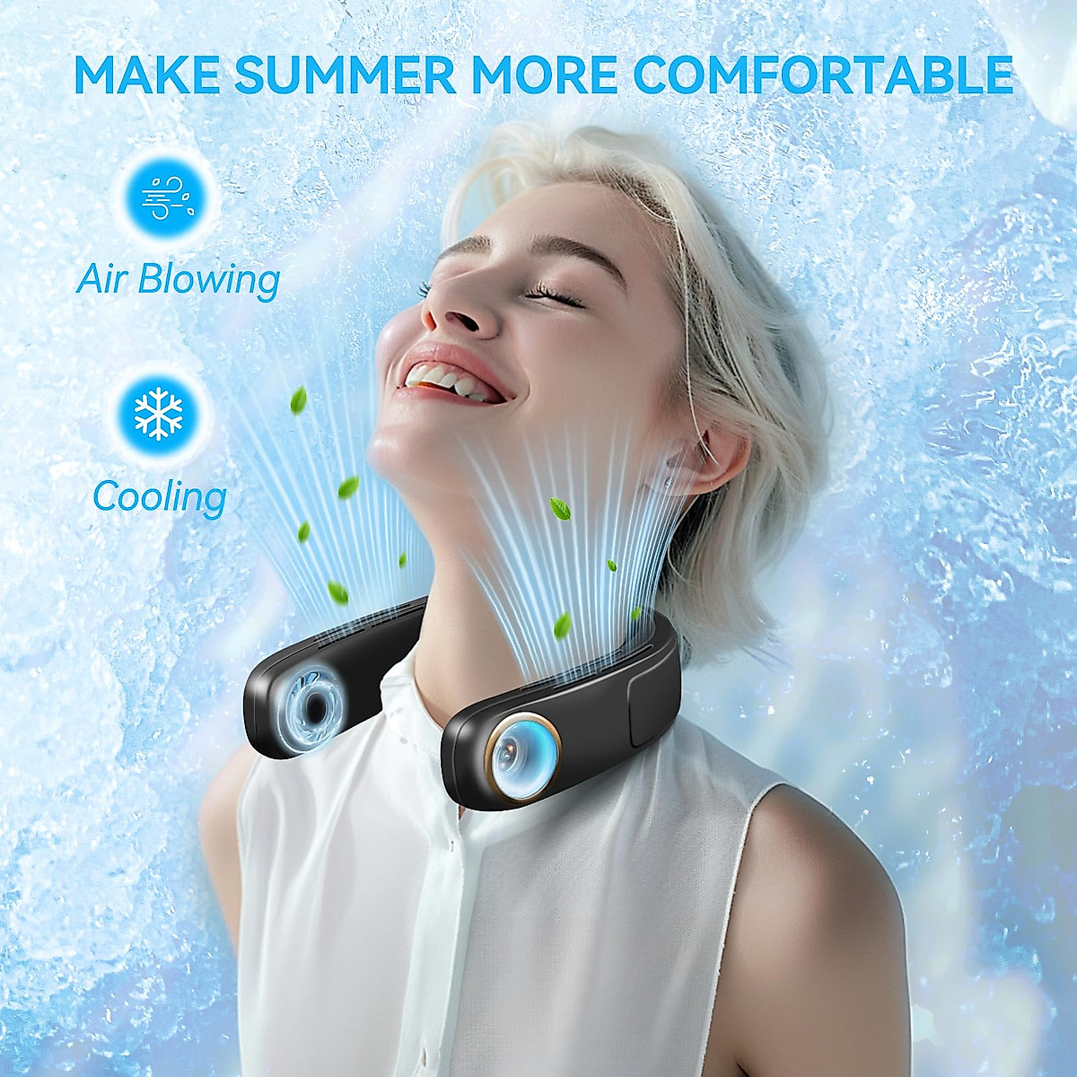 UOFON Neck Air Conditioner Portable Neck Fan Rechargeable Bladeless Neck Fans that Blow Cold Air Portable Personal Cooler with Cooling Plate Wearable Personal Fan for Travel Gifts for Women Men