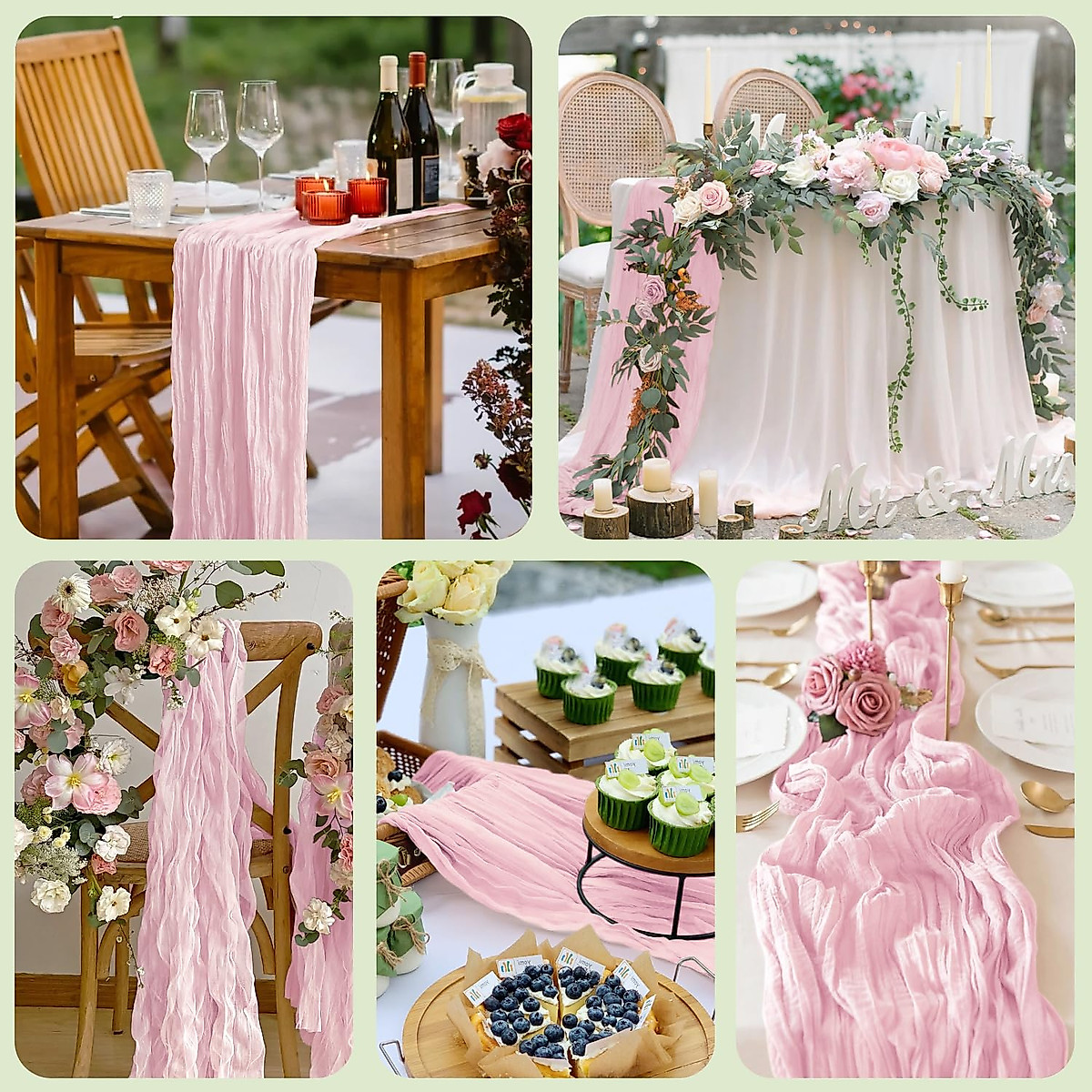 Wokceer Cheesecloth Table Runner Thanksgiving 10FT Blushing Pink Boho Gauze Cheese Cloth Table Runner for Party Long Rustic Sheer Table Runners for Baby Bridal Shower Wedding Easter Table