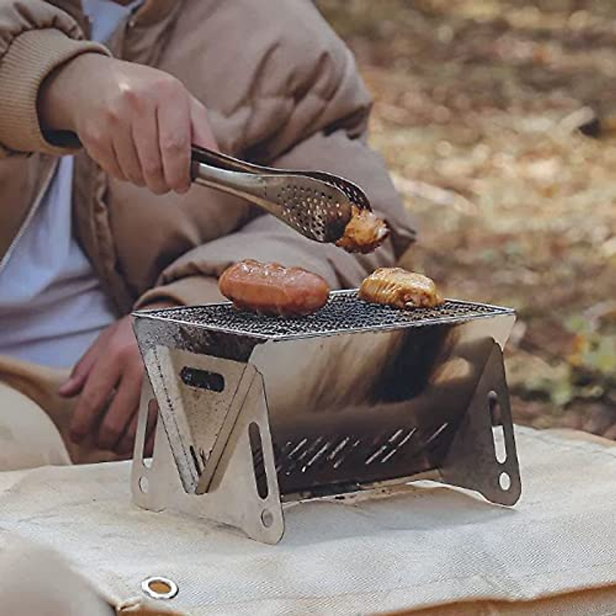 TTSITG Portable Grill, Folding Barbecue Charcoal Grill, 1-2 People Lightweight Barbecue Grill Tools with Storage Bag Outdoor Tabletop Grill for Outdoor Cooking, Camping, Hiking, Picnics