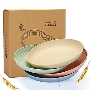 9 Inch Unbreakable Wheat Straw Plates - Reusable Plate Set - Dishwasher & Microwave Safe - Dinner Dishes Lightweight Plates Salad Kids Adult Plate for Kitchen Camping - BPA Free (Plate-9in)