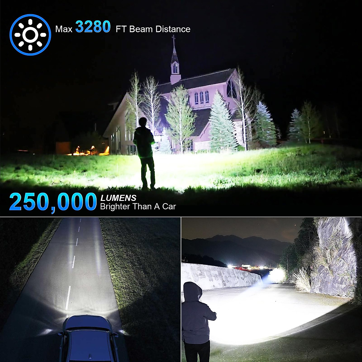 Rechargeable LED Flashlights High Lumens, 250,000 Lumen Brightest Flash Light, High Power Flashlight USB with 5000 mAh Capacity, IPX7 Waterproof Handheld LED Torch for Home, Camping, Hiking