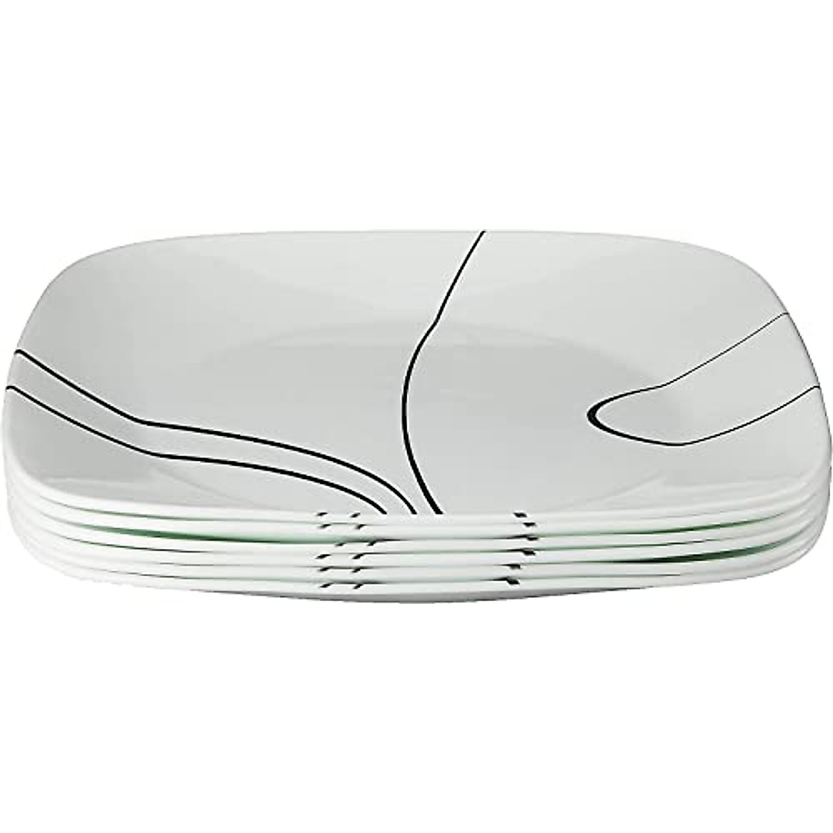 Corelle Vitrelle 6-Piece Dinner Plates Set, Triple Layer Glass and Chip Resistant, Lightweight Square 10-1/2-Inch Plates, Simple Lines