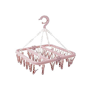 Clothes Drying Racks Foldable Clip Hangers Drip Hanger Plastic with 32 Drying Clips Wind-Proof Hook Underwear Hanger with Clips Plastic Laundry Clip for Socks Bras