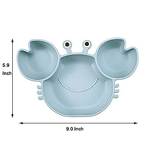 PandaEar 2 Pack Silicone Suction Plate for Baby, Divided Unbreakable Toddler Food Plate with 2 Pack Spoons for Self Feeding, Toddler Utensils Feeding Set Baby Eating Supplies, Crab Shape, Blue&Green
