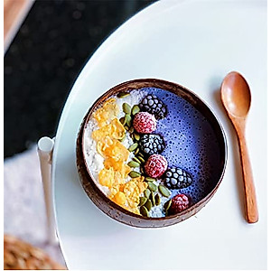 ZENFUN 6 Pack Coconut Bowls and Wooden Spoon, 15 Oz Polished Coconut Bowls, Natural Coconut Shell Bowls Set for Vegan Organic Salad, Smoothie or Buddha Bowls, Kitchen Storage, Lightweight