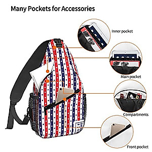 NiuKom American Flag US Stars Stripes Sling Backpack Crossbody Chest Bag Crossbody Shoulder Bag Gym Cycling Travel Hiking Daypack For Women Men