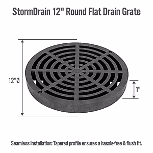 StormDrain 12" Outdoor Catch Basin Flat Round Grate Cover - Superior Strength and Durability, Black