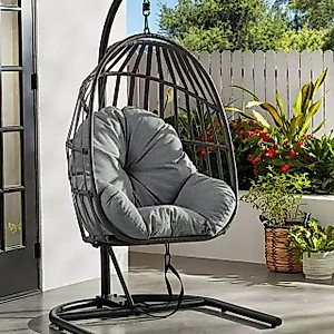 Generic VcJta Gray Hanging Egg Chair with Cushion Outdoor Garden Patio Furniture Relaxation Spot for Home, Grey, E116093319735