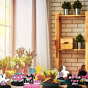 LINGTEER Minnie Oh Twodles Table Honeycomb Centerpieces - Cheers to Girls 2nd Birthday Two Years Old Mouse Themed Bday Party Decorations Sign.