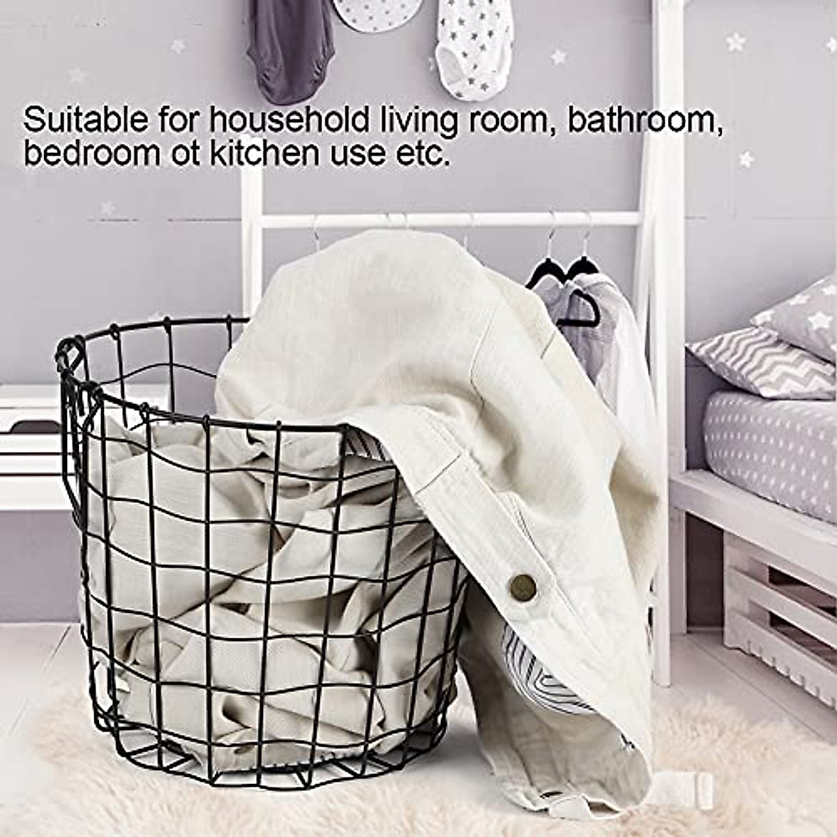 Iron Wire Laundry Hamper, Folding Laundry Storage Basket with Handles, Dirty Laundry Hamper Cart Sorter Clothes Basket Organizer