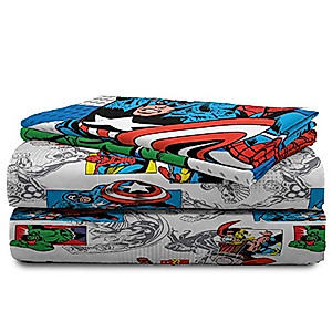 Jay Franco Marvel Avengers Comics Good Guys 3 Piece Twin Sheet Set - Features Captain America, Hulk, Iron Man, Spiderman, and Thor - Fade Resistant Polyester Microfiber Fill (Official Marvel Product)