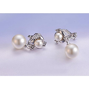 Acefeel Clip On Earring For Women White Pearl Non Pierced Clip Earrings