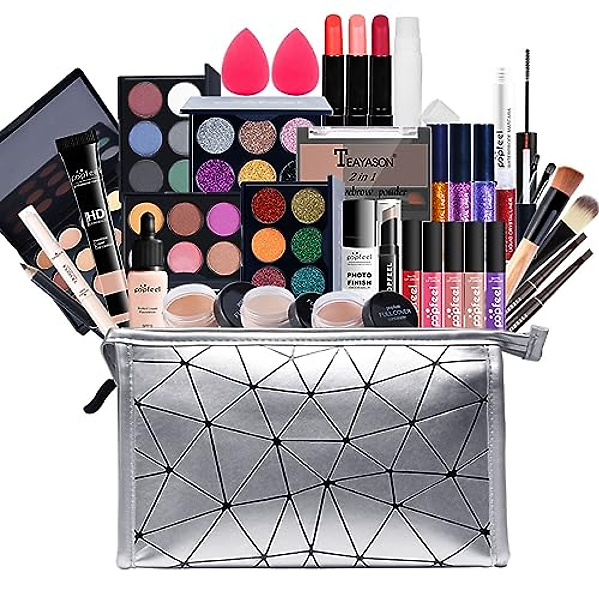 Pure Vie All-in-One Holiday Gift Surprise Makeup Set Essential Starter Bundle Include Eyeshadow Palette Lipstick Concealer Blush Mascara Eyeliner Face Powder Lipgloss Brush - Full Makeup Kit for Women