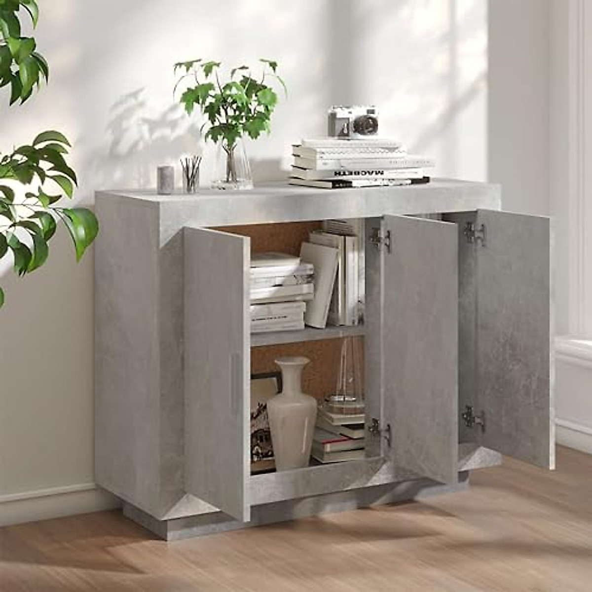 loibinfen Sideboard Buffet Server Storage Cabinet with 3 Doors, Console Table Home Kitchen Sideboard Dining Room Furniture Entryway Cupboard, Concrete Gray 36.2"x13.8"x29.5" -AA
