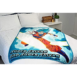 JUST FUNKY Dragon Ball Super Goku Super Saiyan Blue Fleece Throw Blanket | Features Goku's Super Saiyan God Super Saiyan Form | 60 x 45 Inches
