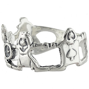 FashionJunkie4Life Sterling Silver Alice in Wonderland Ring with White Rabbit, Alice, Queen, Playing Card (7)