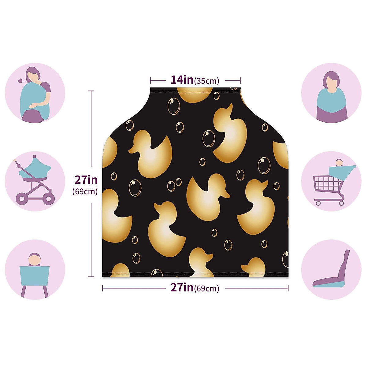 Baby Car Seat Stroller Covers Cute Gold Duck On Black Nursing Cover Breastfeeding Scarf Soft Breathable Stretchy Coverage Carseat Canopy Cover for Boys and Girls Multi Usefor Baby Shower