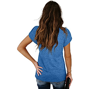 WIHOLL Womens Short Sleeve Tops Dressy Work Fit T Shirts Blue S