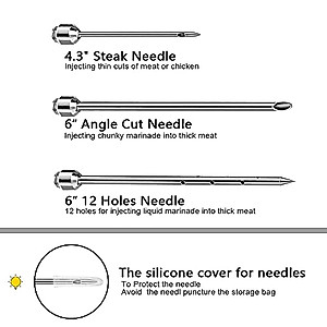 UikieGo 2oz Heavy duty 304 Stainless Steel Meat Marinade Injector Include User Manual (Paper Book) and BBQ Guide E-Book (PDF) for Smoker BBQ Grill Roast (Stoage Bag)
