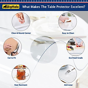 Clear Plastic Round Table Protector - 60" Wipeable PVC Tablecloth for Dining Table Top Cover