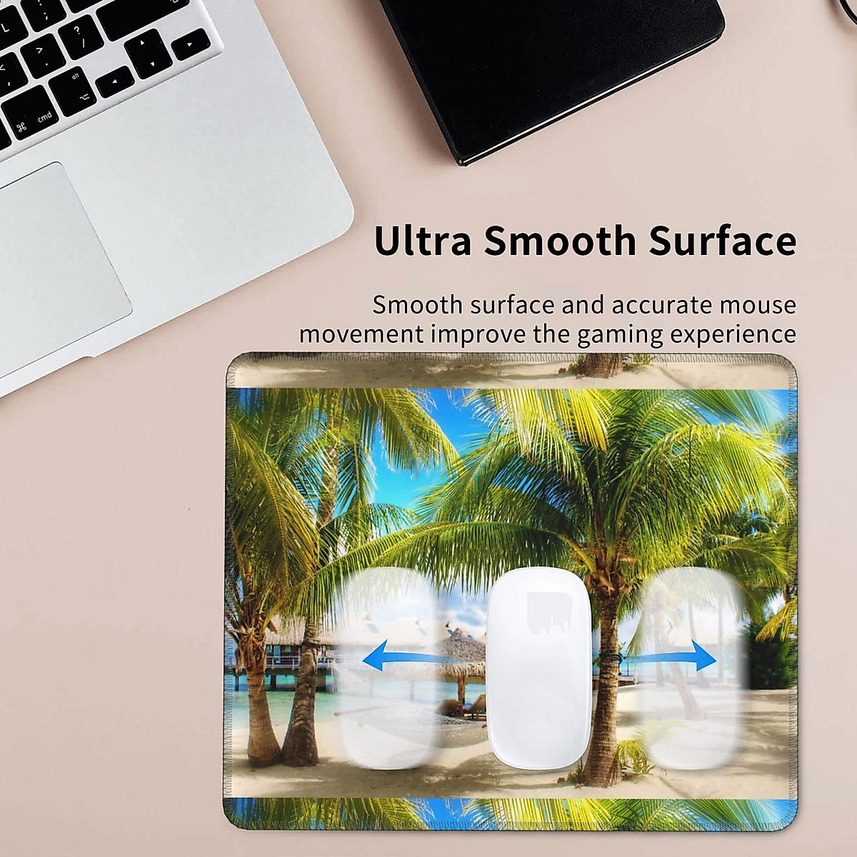Tropical Beach Scenery Mouse Padwith Stitched Edges and Non-Slip Rubber Base for Laptop Computers Gaming Office or Home