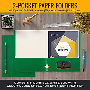 Two Pocket Portfolio Folders, 50-Pack, Green, Letter Size Paper Folders, by Better Office Products, 50 Pieces, Green