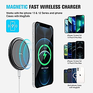 Magnetic Wireless Charger, Vebach Fast Aluminum Wireless Charging Pad with Detachable Cable Compatible with iPhone 14/14 plus/13/13 Pro/13 Pro Max/13 Mini, 12/12 Pro/12 Pro Max, AirPods 3 2 Pro etc