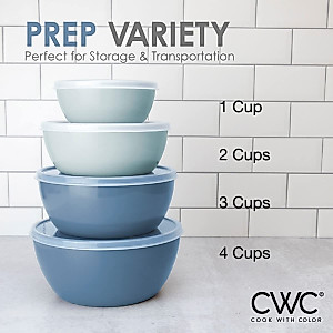 COOK WITH COLOR Plastic Prep Bowls - Mini Bowls with Lids, 8 Piece Nesting Bowls Set includes 4 Prep Bowls and 4 Lids (Ombre Blue)
