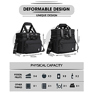 Double Deck Large Lunch Box for Women, Expandable Black Adult Lunch Box with Shoulder Strap, Leakproof Insulated Black Lunch Bag, 24 cans Adult Lunch Bag, Womens Lunch Bags for Work Travel Hiking