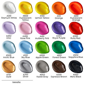 ARTEZA Craft Acrylic Paint, 2 ounce Bottles, Water-Based, Matte Finish Paints, Art Supplies for Glass, Wood, Ceramics, Fabrics, Leather, Paper