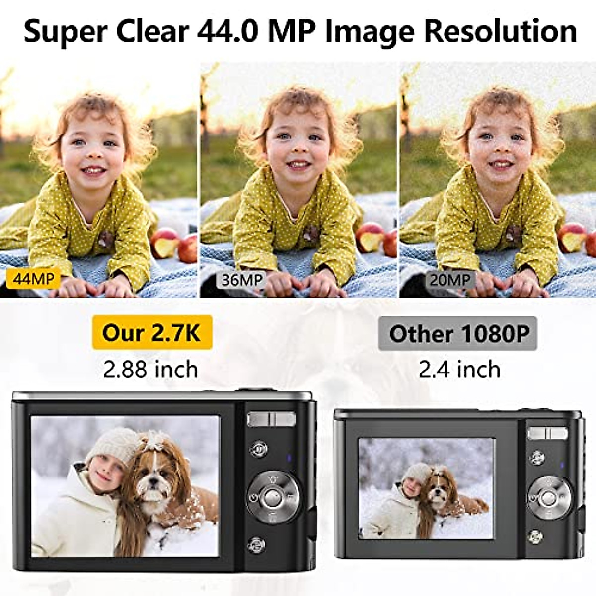 Digital Camera for Kids Boys and Girls - 2.7K 48MP Children's Camera with 32GB SD Card, Rechargeable Electronic Mini Camera for Students, Teens, Kids