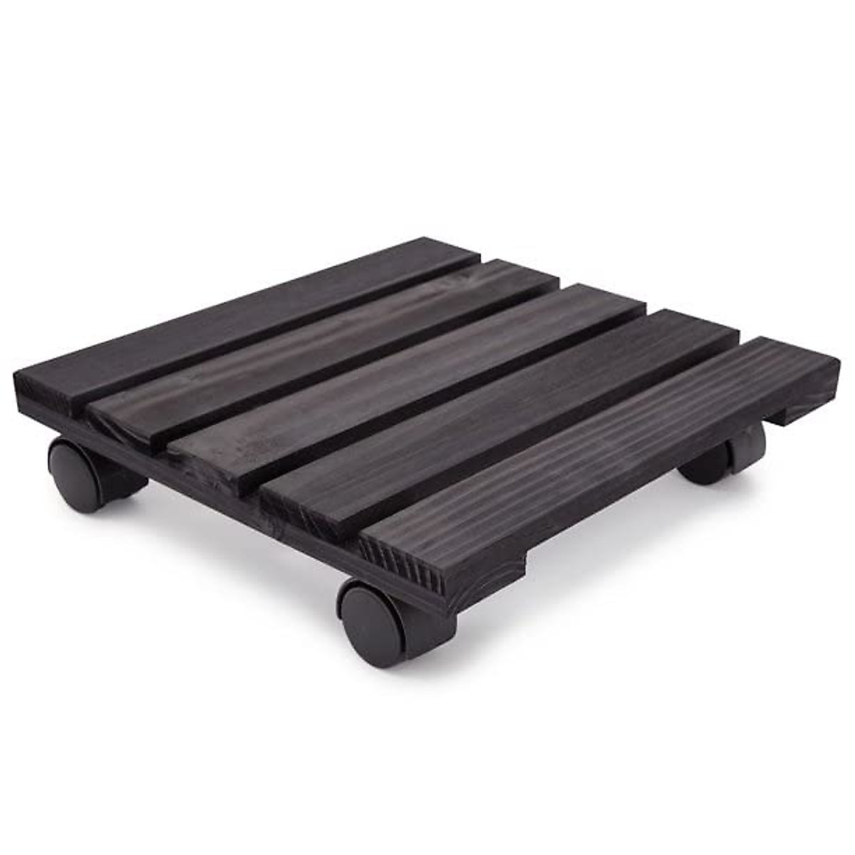HOUSEBOOK - 2 Packs Premium Wooden Plant Stand Caddy 30cm Square Garden Plant Pot Trolley 360 Deg Movable, Waterproof Planter Caddy, 12", Wholesale Available, 30cm, Holds Up 240 Lbs, Black