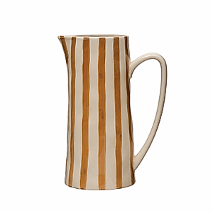 Creative Co-Op Hand-Painted Stoneware Stripes, Multicolor Pitcher, Multi