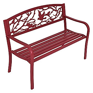 Tangkula Outdoor Garden Bench Park Bench, Patio Red Bird Bench Loveseat W/Backrest & Armrests, Heavy-Duty Steel Frame, Outdoor Furniture Bench Chair for Garden Courtyard Lawn Porch