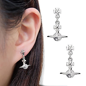 ZHOUMEIWENSP Silver Saturn NANA Earrings Planet Dangle Earrings Space Hypoallergenic Punk Earrings for Women (Silver)