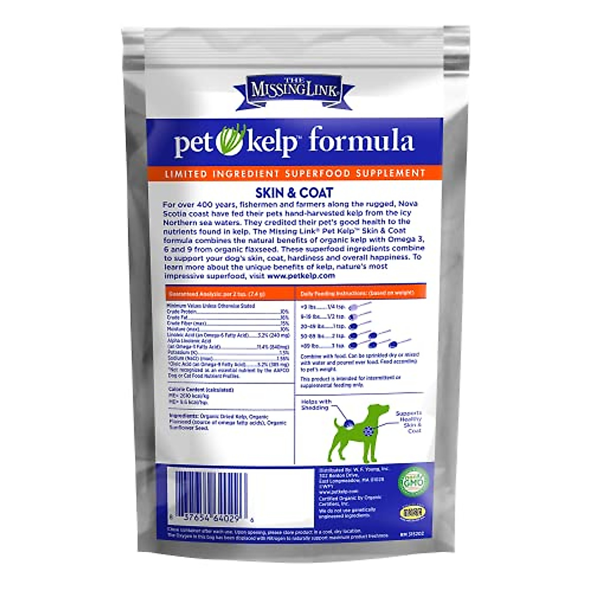 The Missing Link Pet Kelp Skin & Coat Powder Formula, Organic & Limited Ingredient Superfood Supplement, Kelp, Flaxseed & Sunflower Seed, Omegas Support Puppy, Adult & Senior Dogs, 8oz