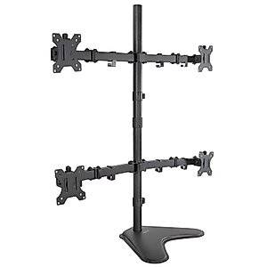 Mount-It! Quad Monitor Stand | Height Adjustable Free Standing 4 Screen Mount | Fits Monitors up to 32 Inches | Black, Steel | MI-2784